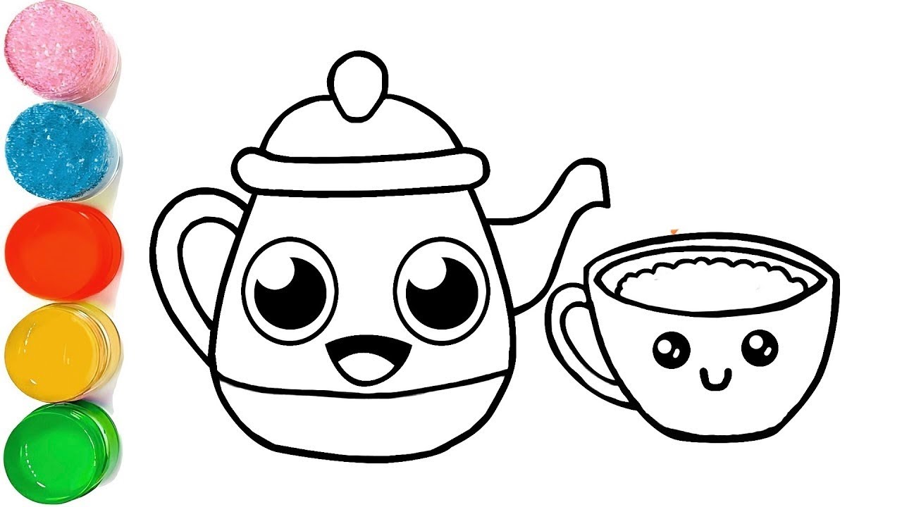 Cute Tea Pot Drawing | Easy Tea Cup Drawing For Kids | Beautiful Tea ...