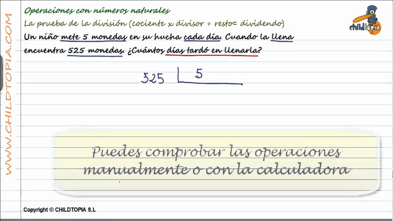 Prueba de la división. Problemas con números naturales, ejercicios ...