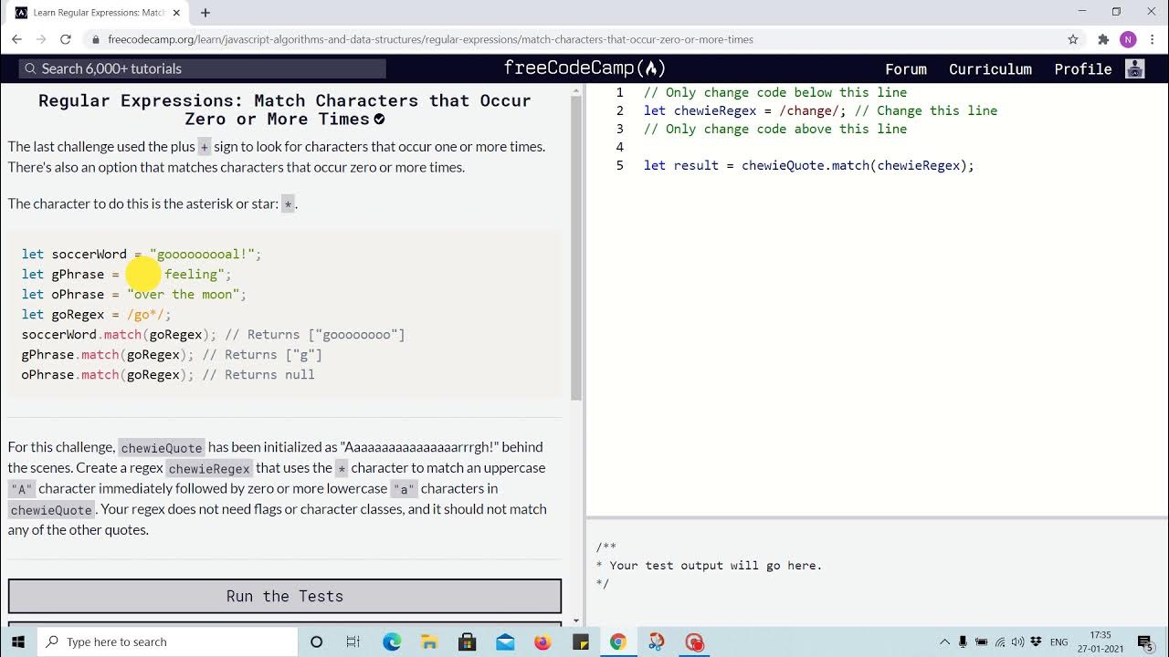 Tutorial 13 - match characters that occur zero or more times - freecodecamp - YouTube