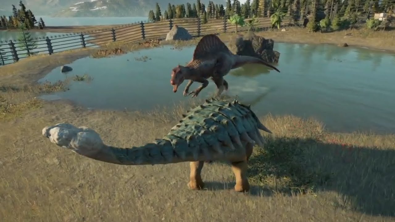 Spinosaurus Fights Bumpy (Ankylosaurus) | Jurassic World Evolution 2 ...