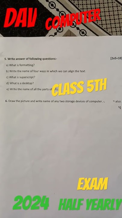 DAV PUBLIC SCHOOL class 5th computer half yearly exam question 2024 - YouTube
