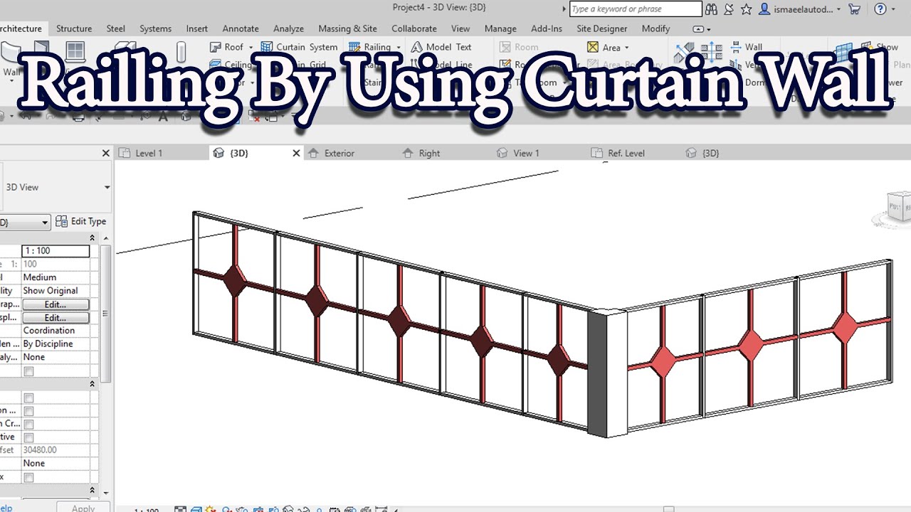 Railling By using Curtain Wall / Revit - YouTube