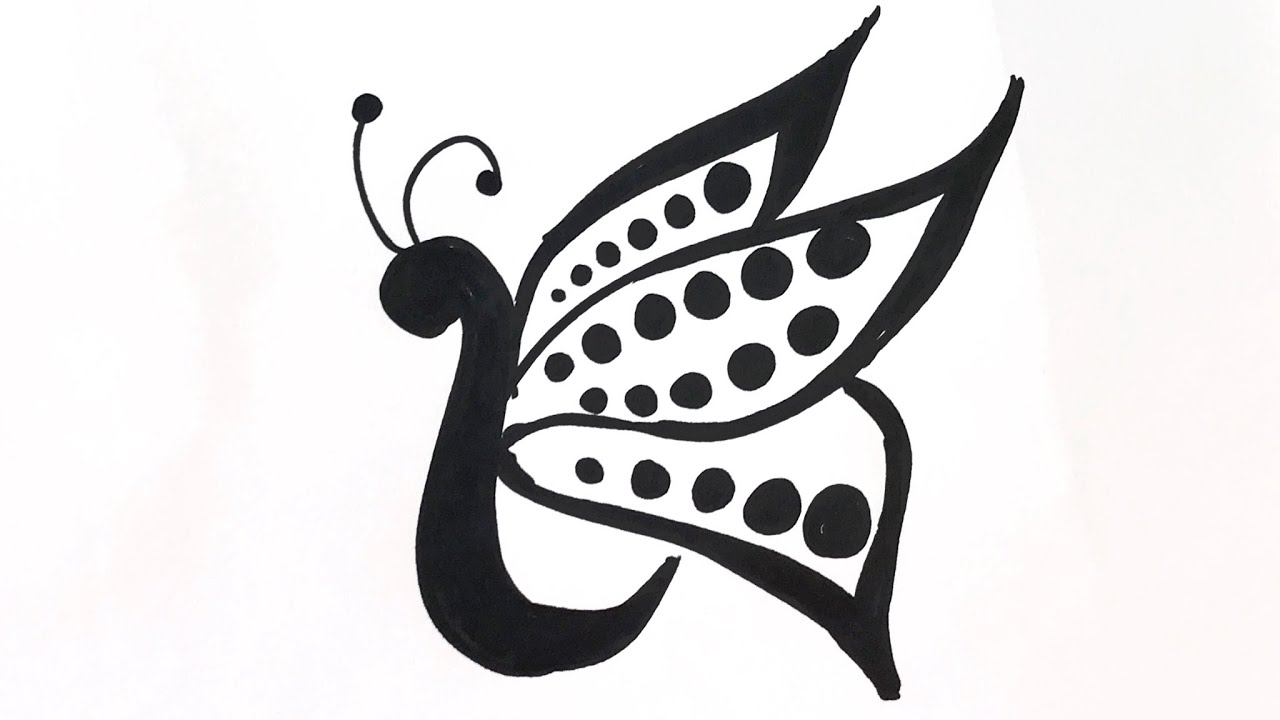 How to draw a Butterfly||Black colour drawing||Step by Step||Kids Maker ...