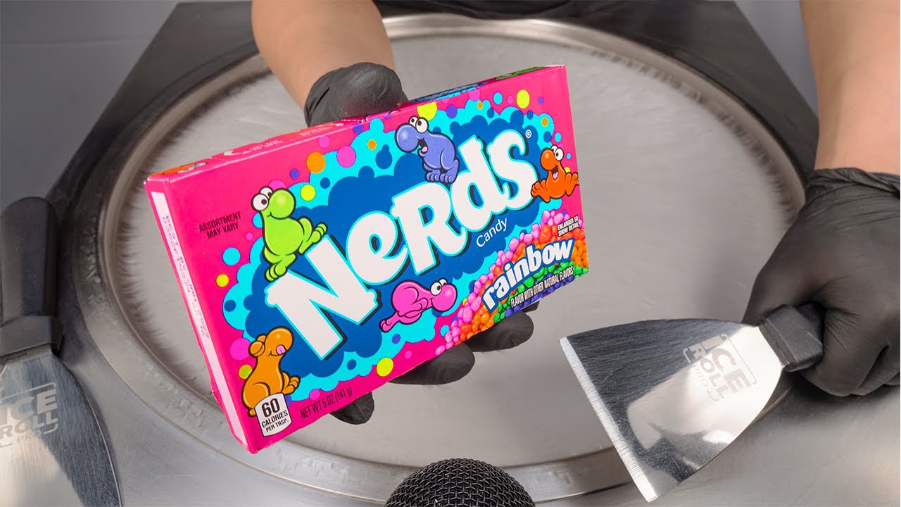 ASMR - Rainbow Nerds Candy Ice Cream Rolls | oddly satisfying Street ...