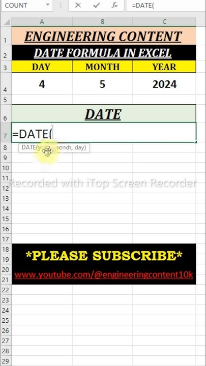 Date formula in excel #excel #shorts #ytshorts #exceltips #tutorial #shortvideo #excelworld # ...