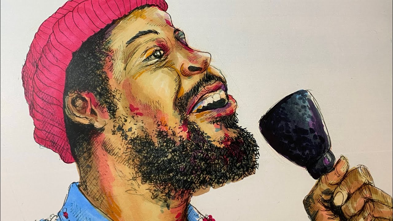 DRAWING Marvin Gaye: Adding Color With Traditional Media - YouTube