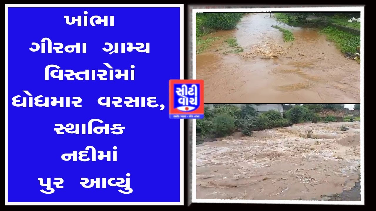 Khambha ગીરના ગ્રામ્ય વિસ્તારોમાં ધોધમાર વરસાદ, સ્થાનિક નદીમાં પુર ...