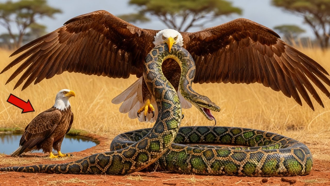 Baby Eagle Snatched by Python - Father Eagle Dives In - YouTube
