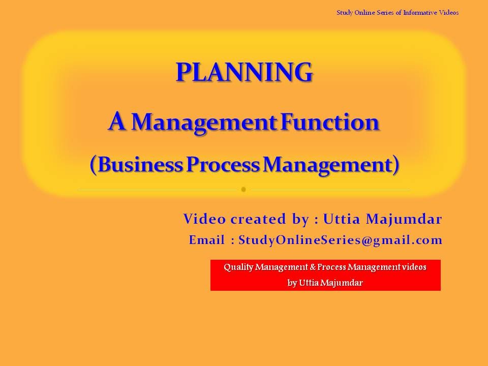 Planning as a Function of Management (Business Process Management ...
