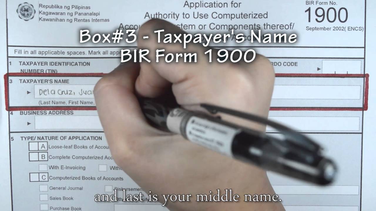 Box#3 - Taxpayer's Name, BIR Form 1900 - YouTube