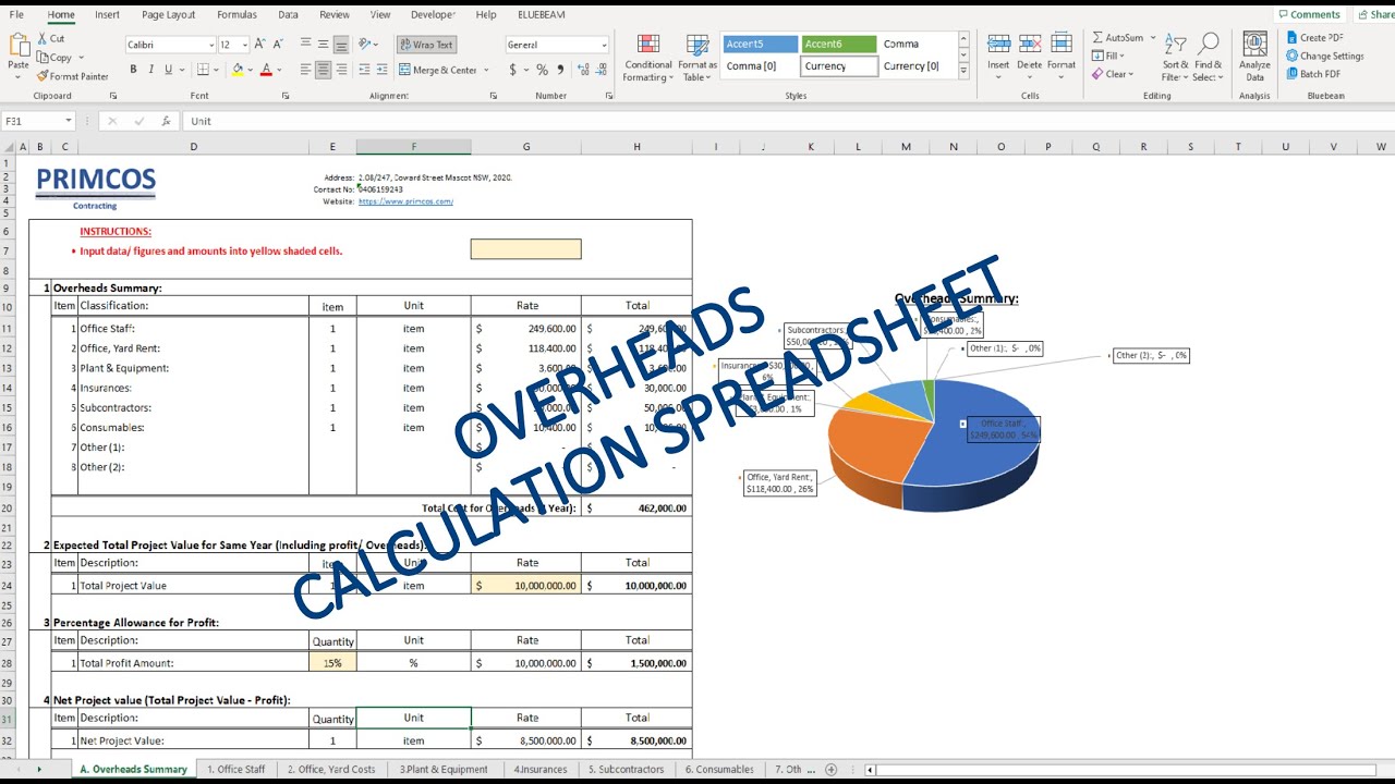 Primcos Overheads Calculation Spreadsheet - YouTube