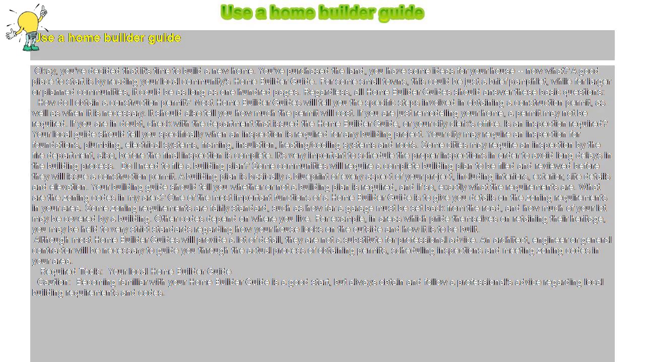 How to : Use a home builder guide - YouTube