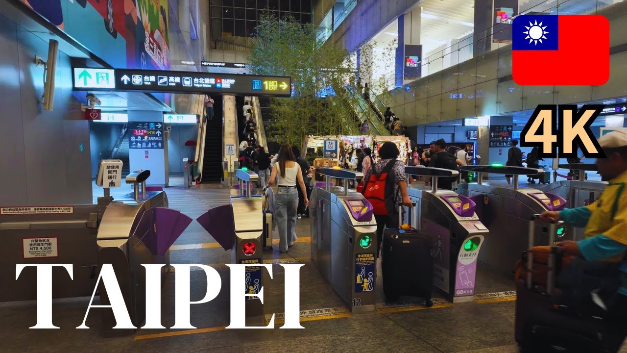 【Taipei Main Station Walk 4K】Airport MRT Transfer to Tamsui-Xinyi ...
