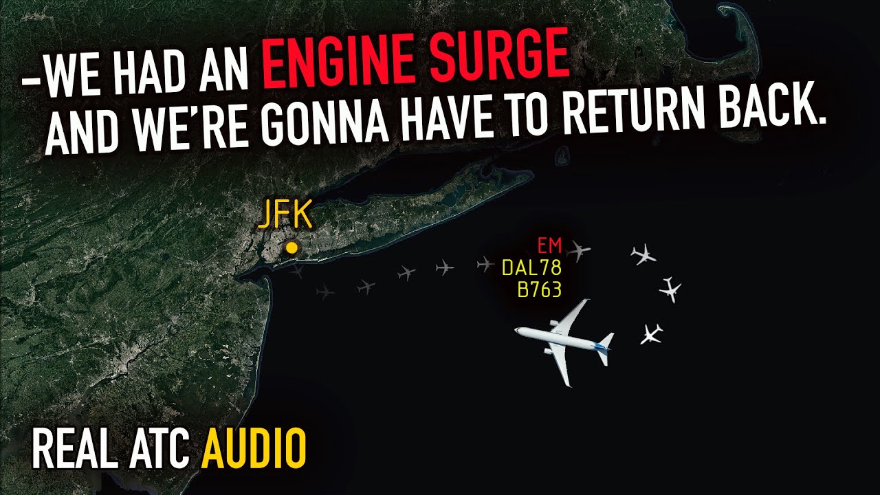 ENGINE SURGE on Takeoff at JFK. Delta Boeing 767. REAL ATC - YouTube