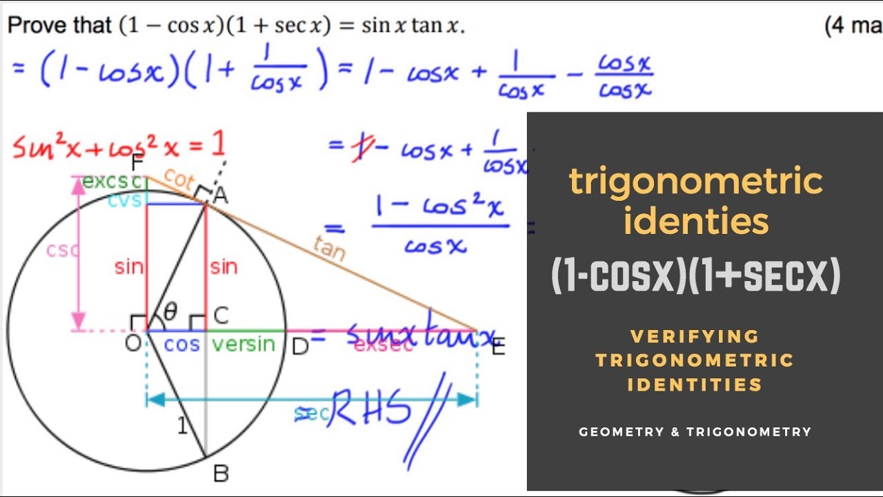 Proving A Trigonometric Identity 1 cosx 1 secx sinxtanx YouTube Proving A Trigonometric Identity 1 cosx 1 secx sinxtanx YouTube