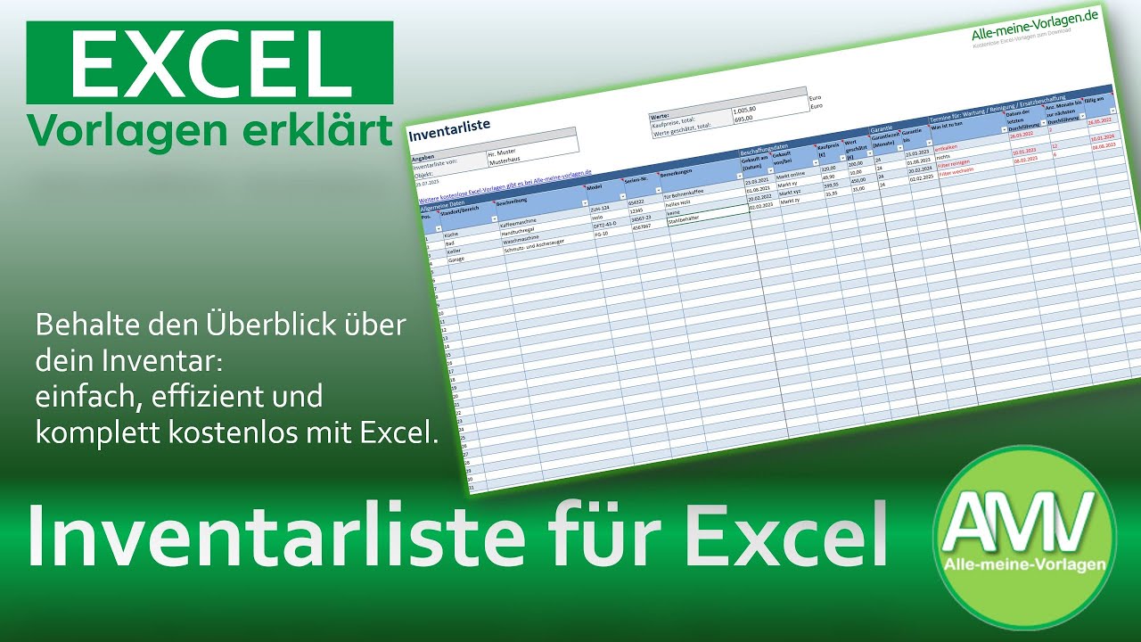 Kostenlose Excel-Vorlage: Inventarliste für Unternehmen & Haushalt ...