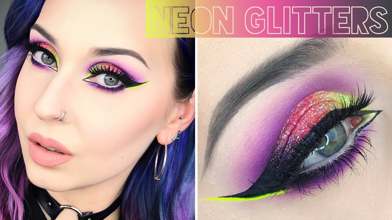 Tuto Makeup | Neon Glitter Cut Crease - Marion Cameleon - YouTube