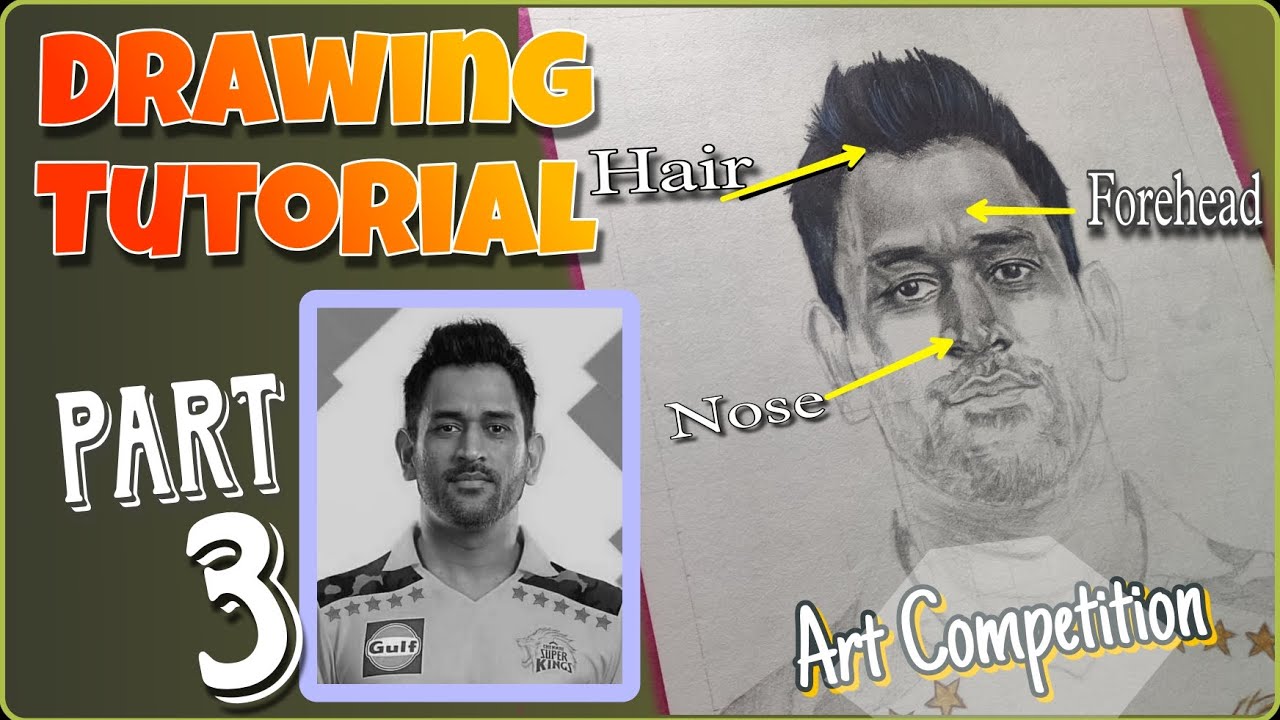MS Dhoni Drawing Tutorial - Part 3 | Art competition | GODgifted Art ...