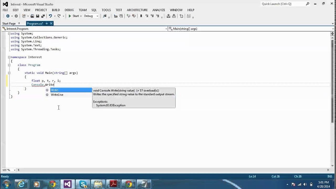 Lession 1: Calculating Simple interest using C# programming - YouTube