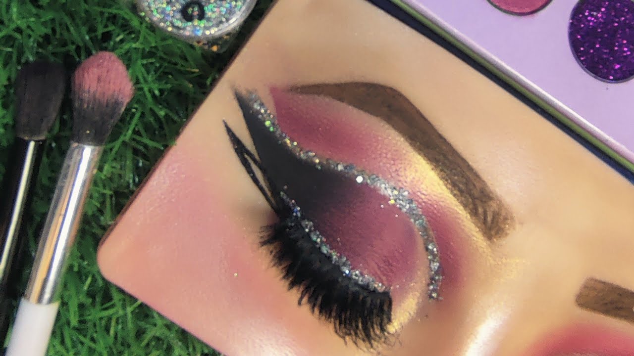 double cut crease look || how to apply glitter liner|| pink eye makeup ...