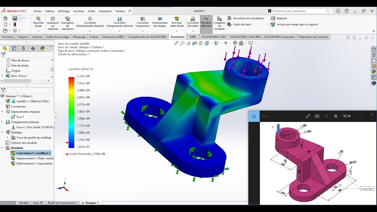 SolidWorks - Tutoriel #02 - Design 3D - Simulation - Analyse statique ...