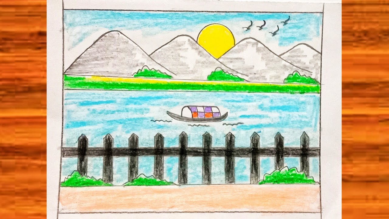 Landscape scenery drawing by colour pencil | Scenery drawing for ...