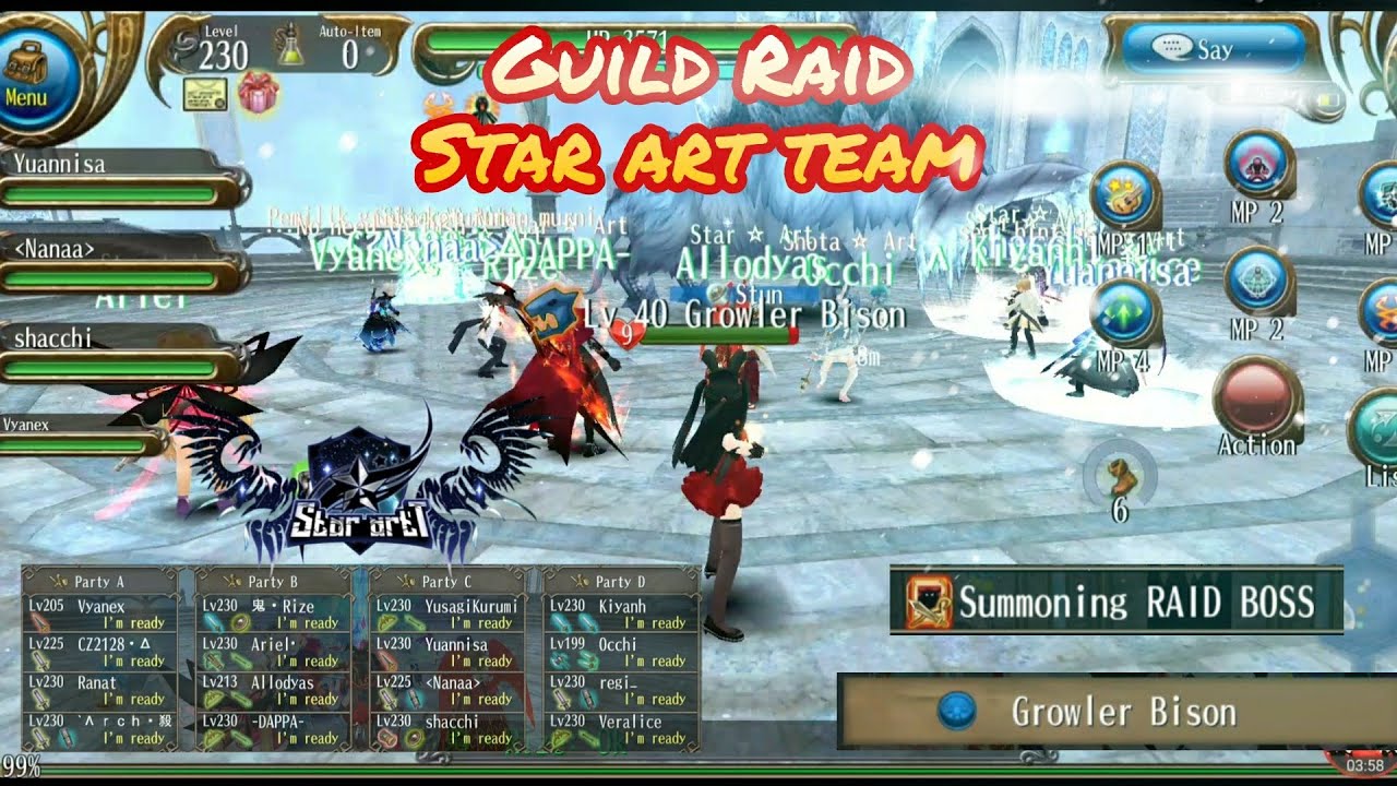 toram online - new guild raid review star art team growler bison ...