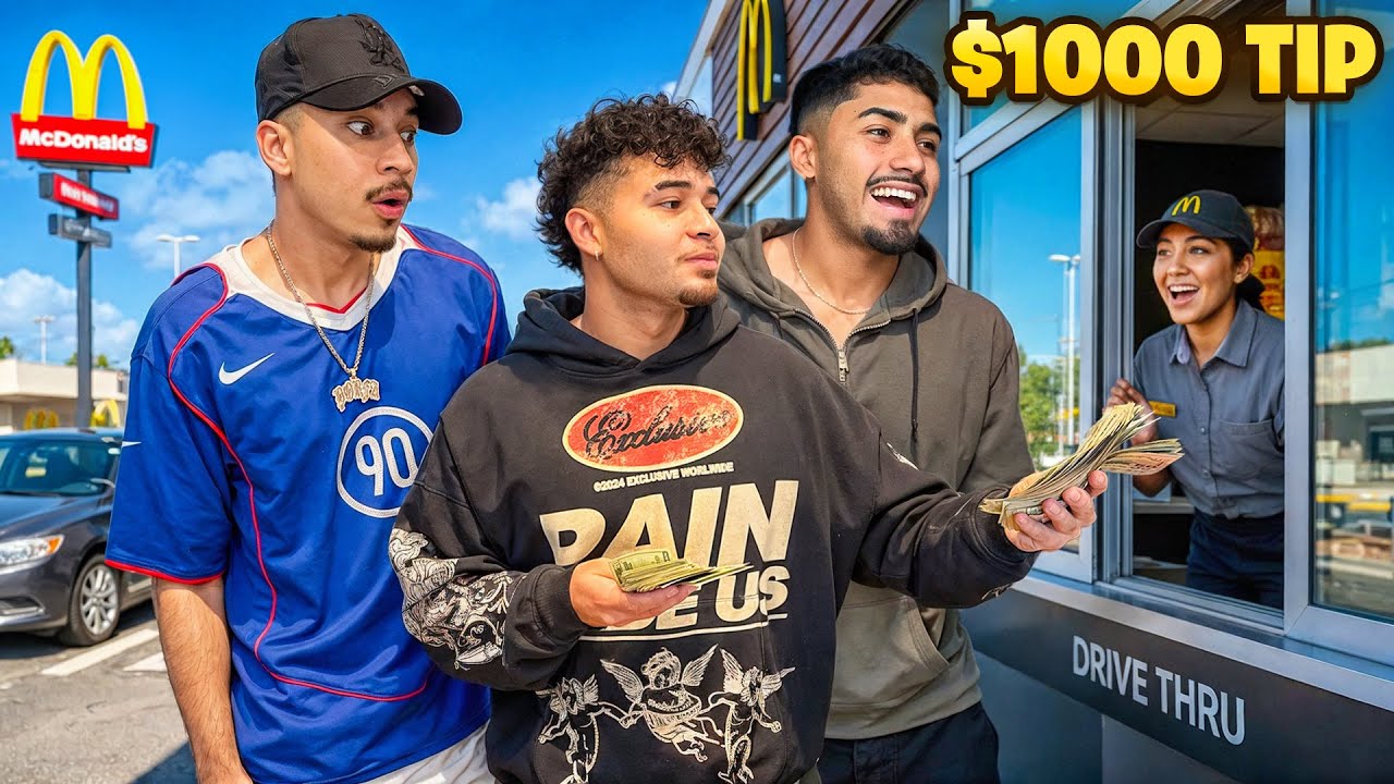 SURPRISING DRIVE-THRU WORKERS WITH $1000 TIPS!!! - YouTube