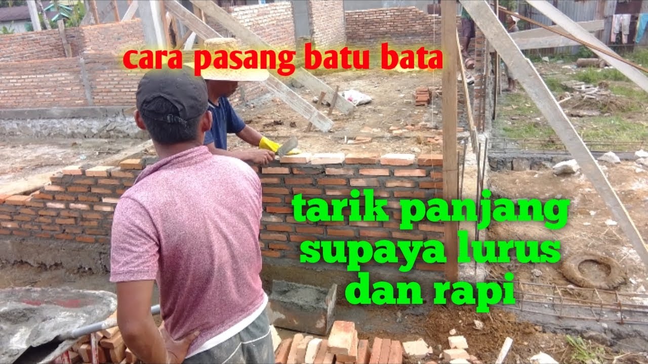 Cara pasang batu bata tarik panjang supaya lurus dan rapi - YouTube