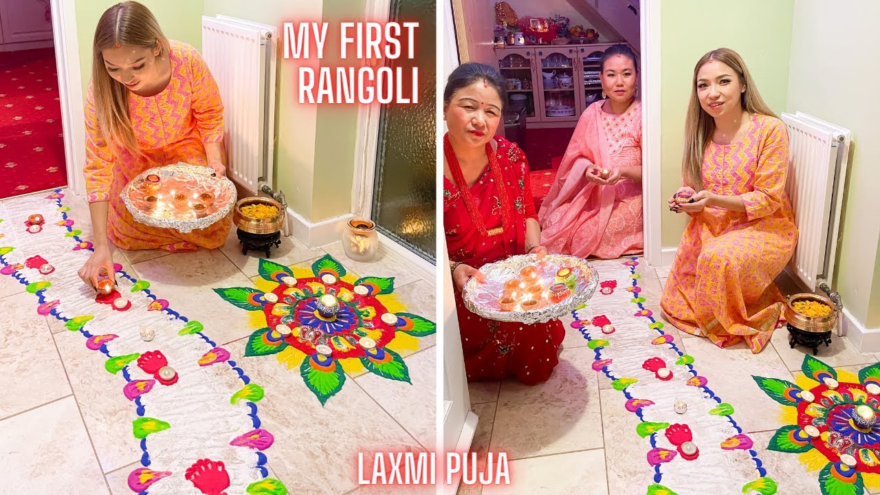 My First RANGOLI & LAXMI Puja at my NEW HOME | GDiipa & Sega (VLOG ...