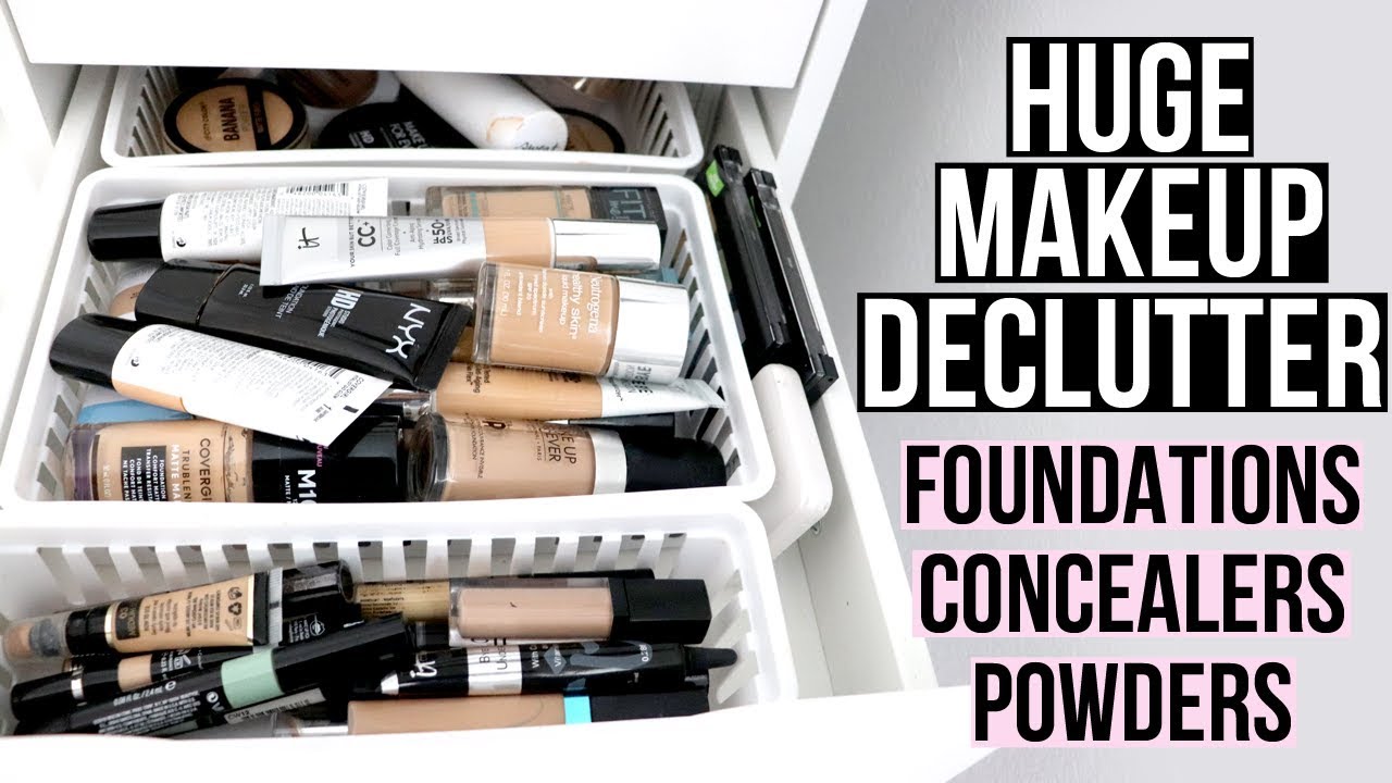 BIG MAKEUP DECLUTTER 2018 | Foundations, Concealers & Powders - YouTube