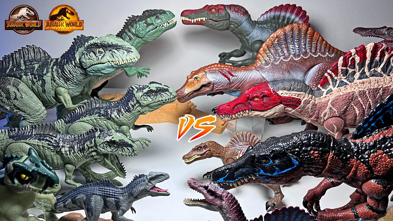 GIGA vs SPINO! Jurassic World Dominion Toys Giganotosaurus VS Spinosaurus Collection Battle ...