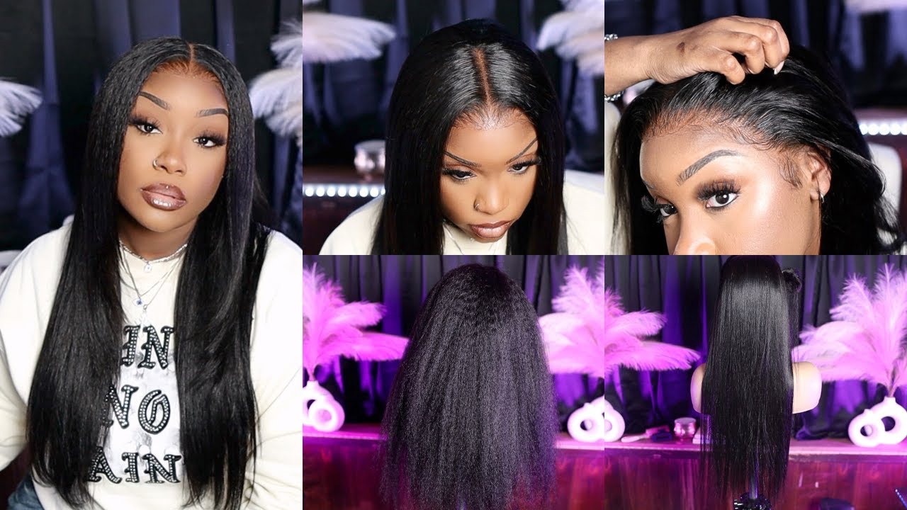 GIRL, OMG 😩🙌 Best REALISTIC Kinky Straight Wig EVER! Silk Press Routine + Wig install x Sunber ...
