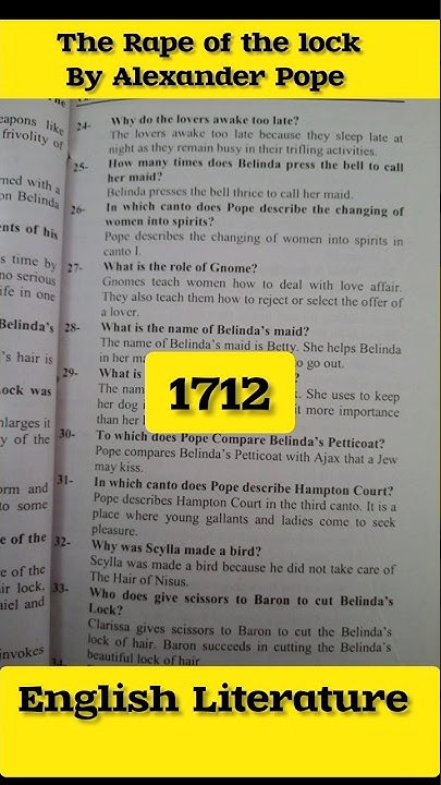 The Rape of the lock by Alexander Pope Short Questions|The rape of the ...