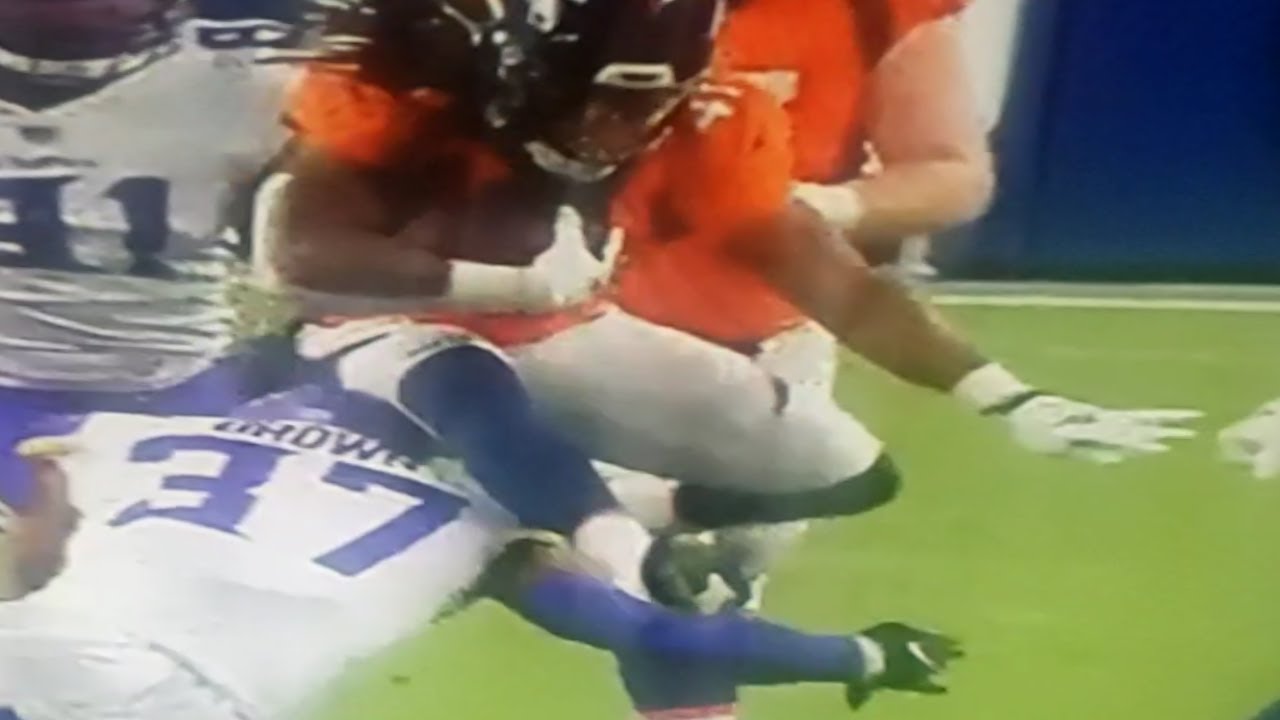 Denver Broncos Running Back Hurdles Vikings Player! - YouTube