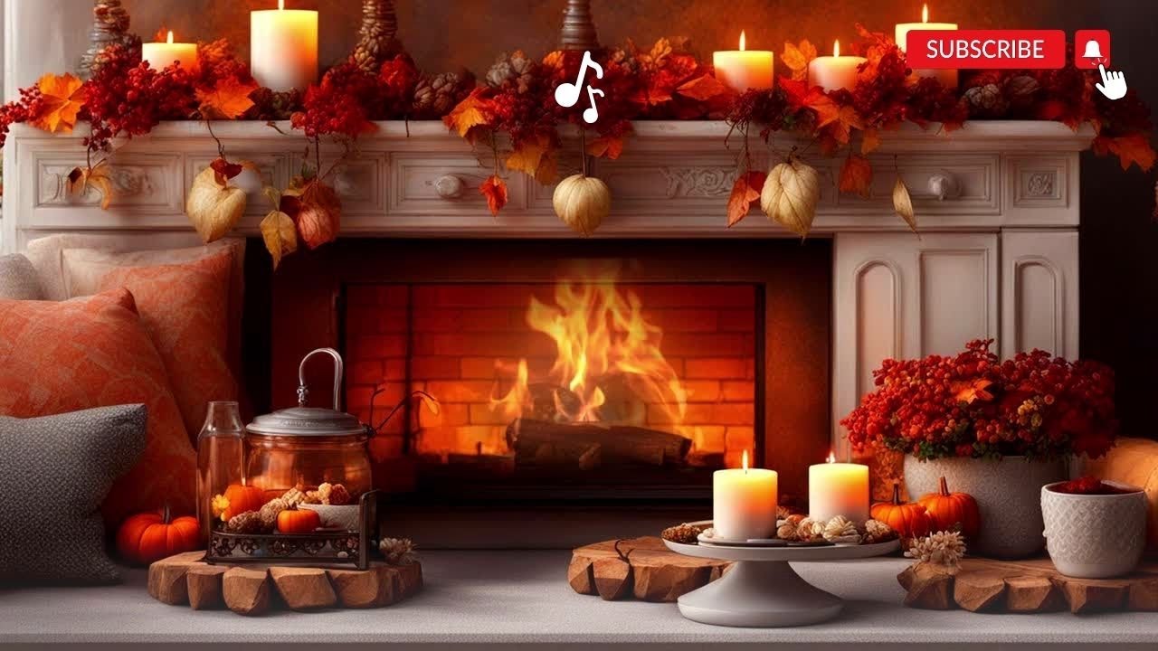 Cozy fall fireplace 🍂🔥 12 hours of sounds of burning wood for rest and ...