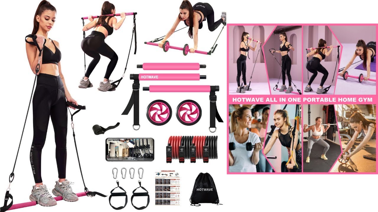 HOTWAVE Pilates Bar Kit with Resistance Bands. Fitness Bar with Ab ...