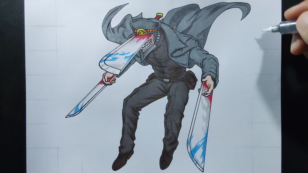 How to draw Katana Man full body - YouTube