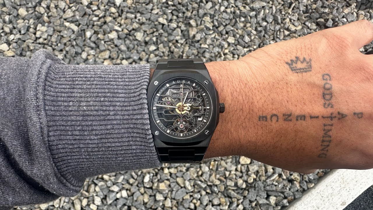 AURA Watches : Black Skeleton Unboxing & Review. Including Black Rubber ...