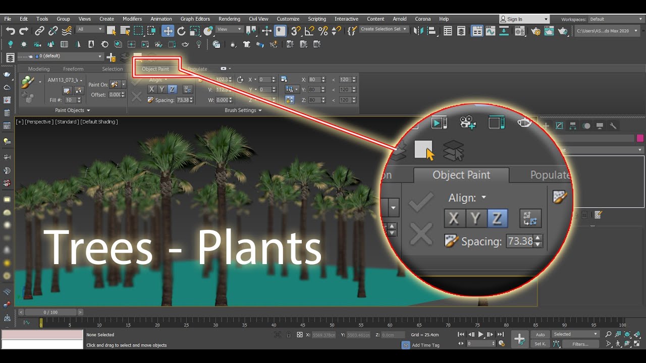 3Ds Max Object Paint: scattering objects (Trees- Plants) - YouTube