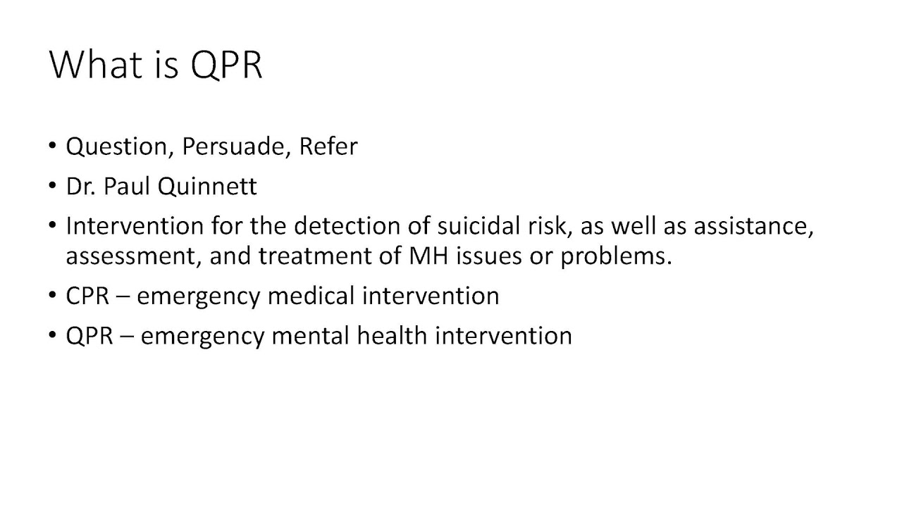 Preparing our Students, Faculty and Staff with QPR (Question Persuade ...