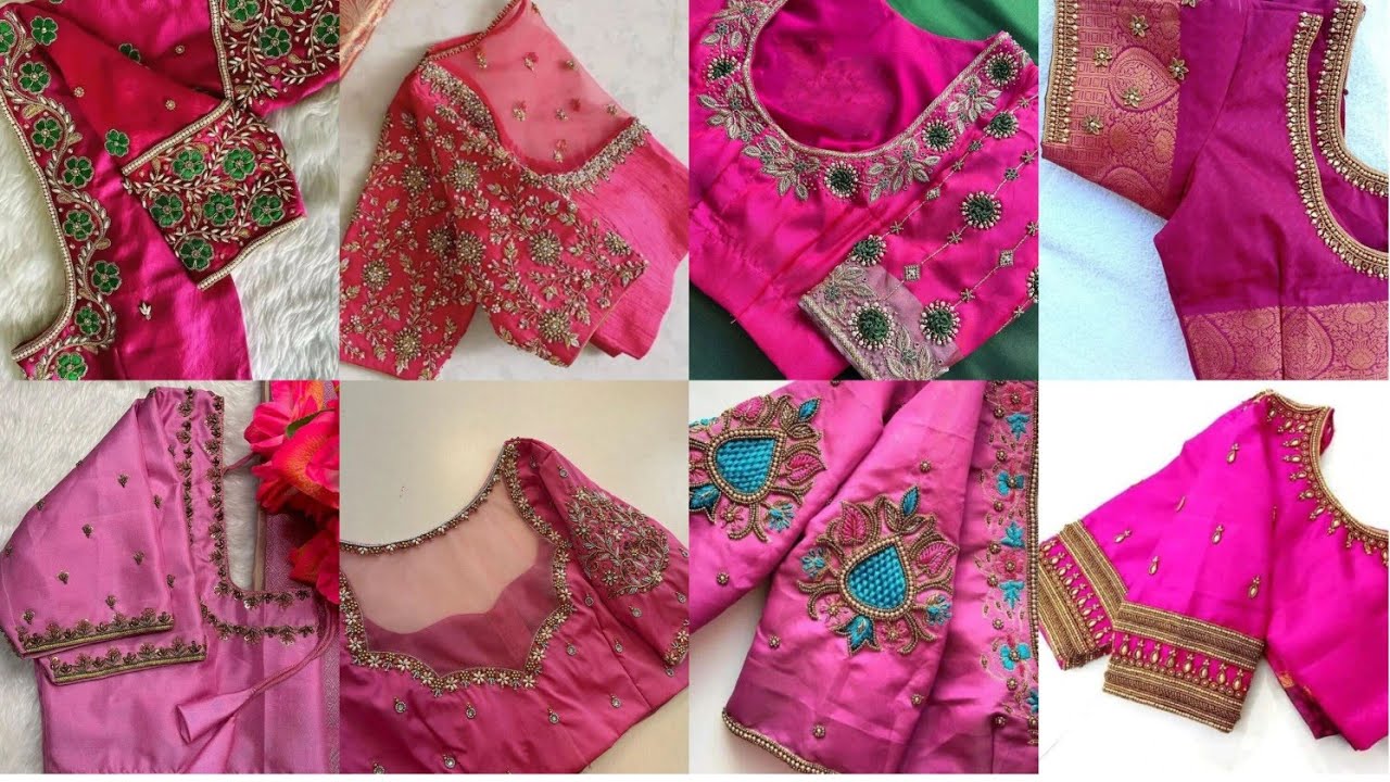 Pink Blouse Design New Model || Aari Work Blouse Hand Design || Latest ...