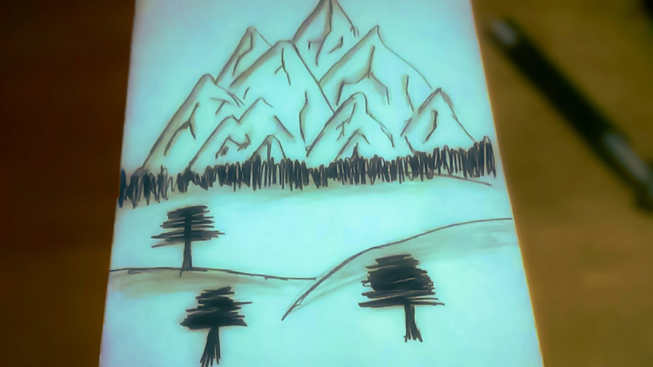Menggambar pemandangan gunung - draw mountains - YouTube