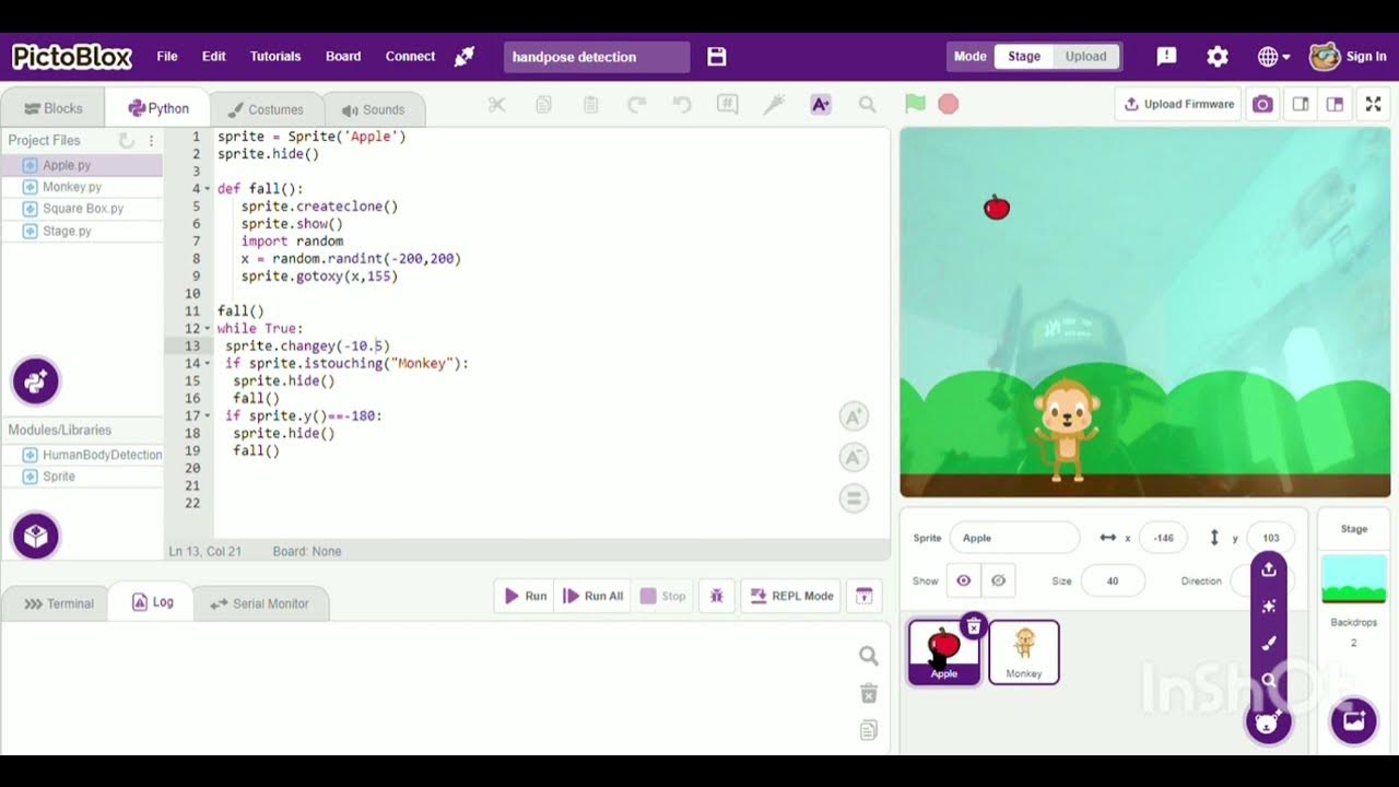 monkey game using hand pose ditection in python with pictoblox - YouTube