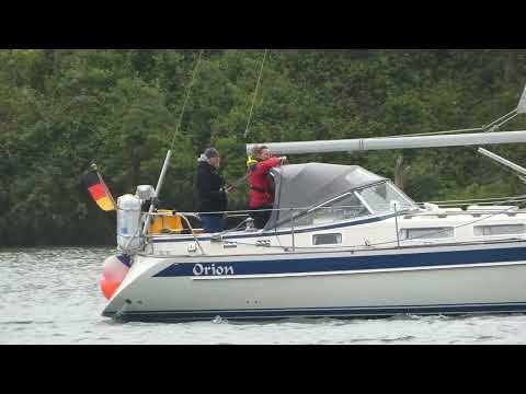 Yacht Orion German Flag on passage to SW Menai Bridge