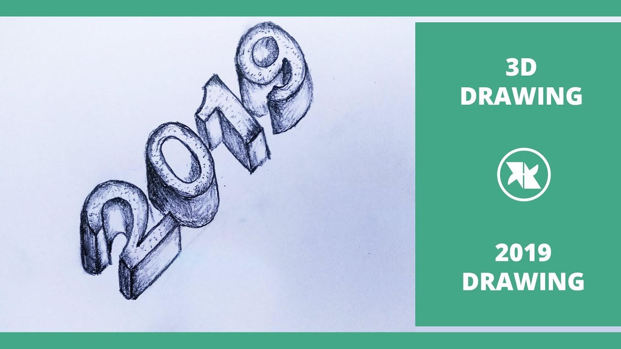 Happy New Year 2019 3D Drawing Tutorial | Drawing 3D Stone 2019 | 3D ...