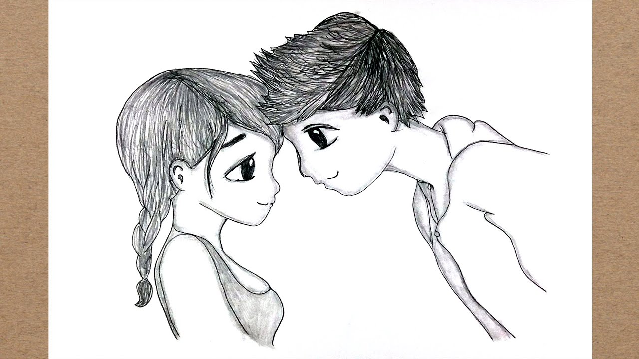 How to Draw a Romantic Couple Scenery Drawing With Pencil Sketch - Step ...