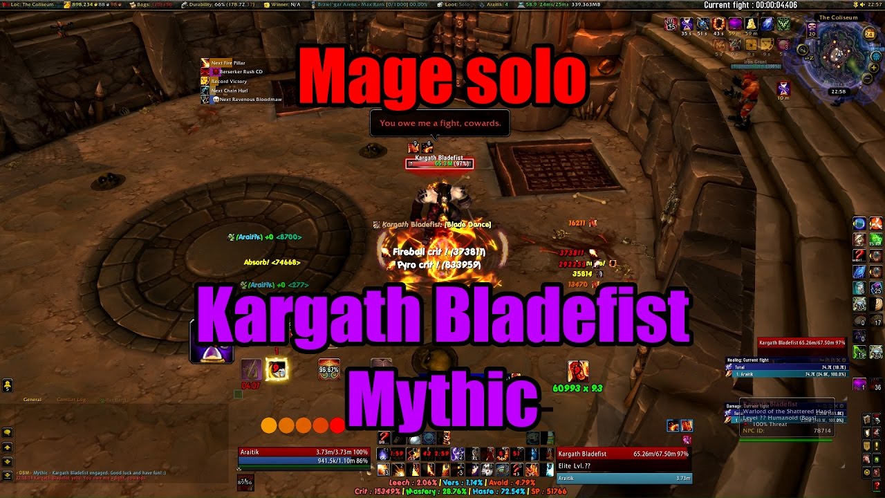 Mage solo - Kargath Bladefist Mythic - YouTube