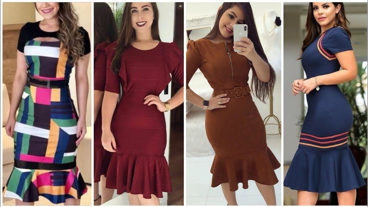 super exotic regular wear printed & plain frill enhancing bodycon ...