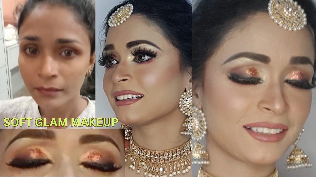 Soft glam bridal makeup tutorial |party makeup|nude lips|shimmery glam ...
